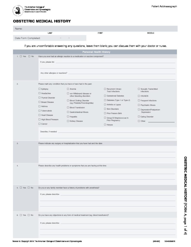 ACOG-AA402-OB-Med-Hist - Women Living Well